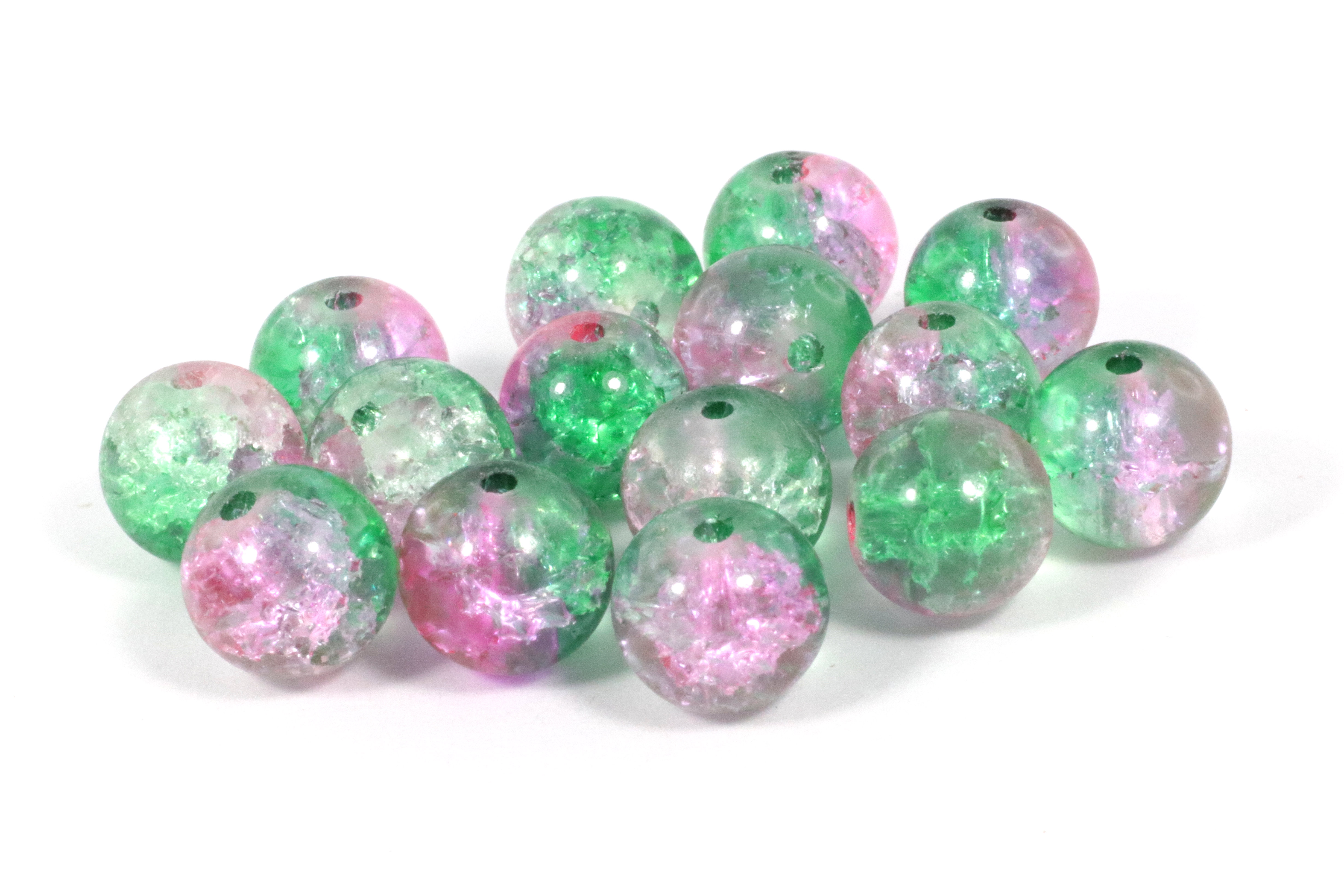 Crashperlen, rund, Rosa/Grün, 8mm aus dem Perlenlädchen | Perlenlaedchen.de
